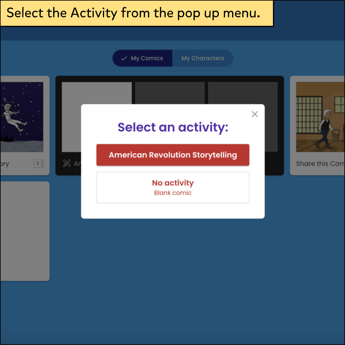 How to create a comic for an Activity as a Student