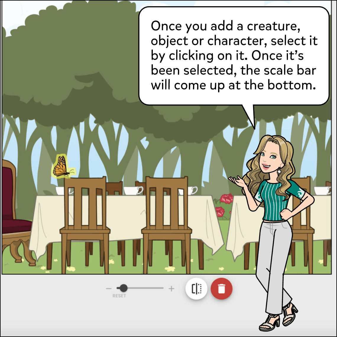 How to change the size of the items in the comic maker